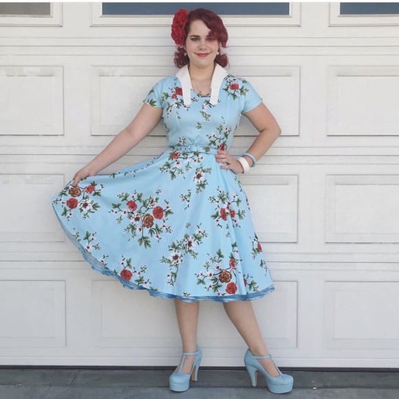 Unique Vintage | Dresses | Unique Vintage 95s Style Blue Floral Dress ...